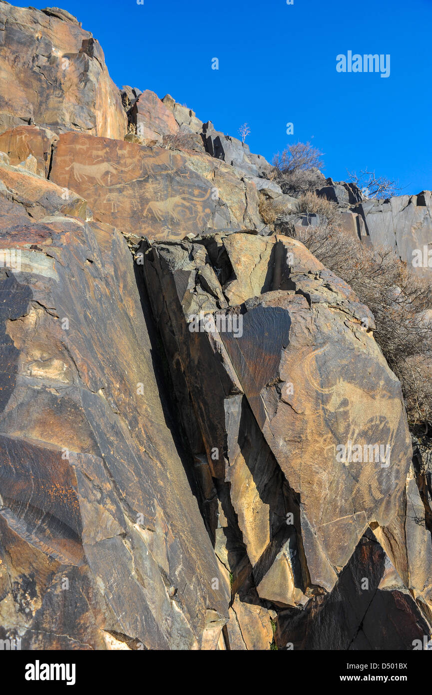 Petroglyphs on the stone in Tamgaly, Kazakhstan Stock Photo - Alamy