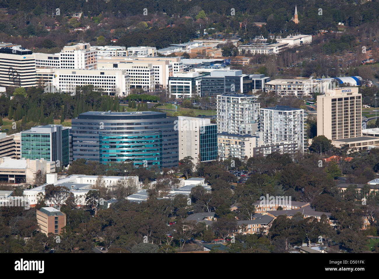 Elevated aerial view of the Canberra CBD Civic Canberra Australia as ...