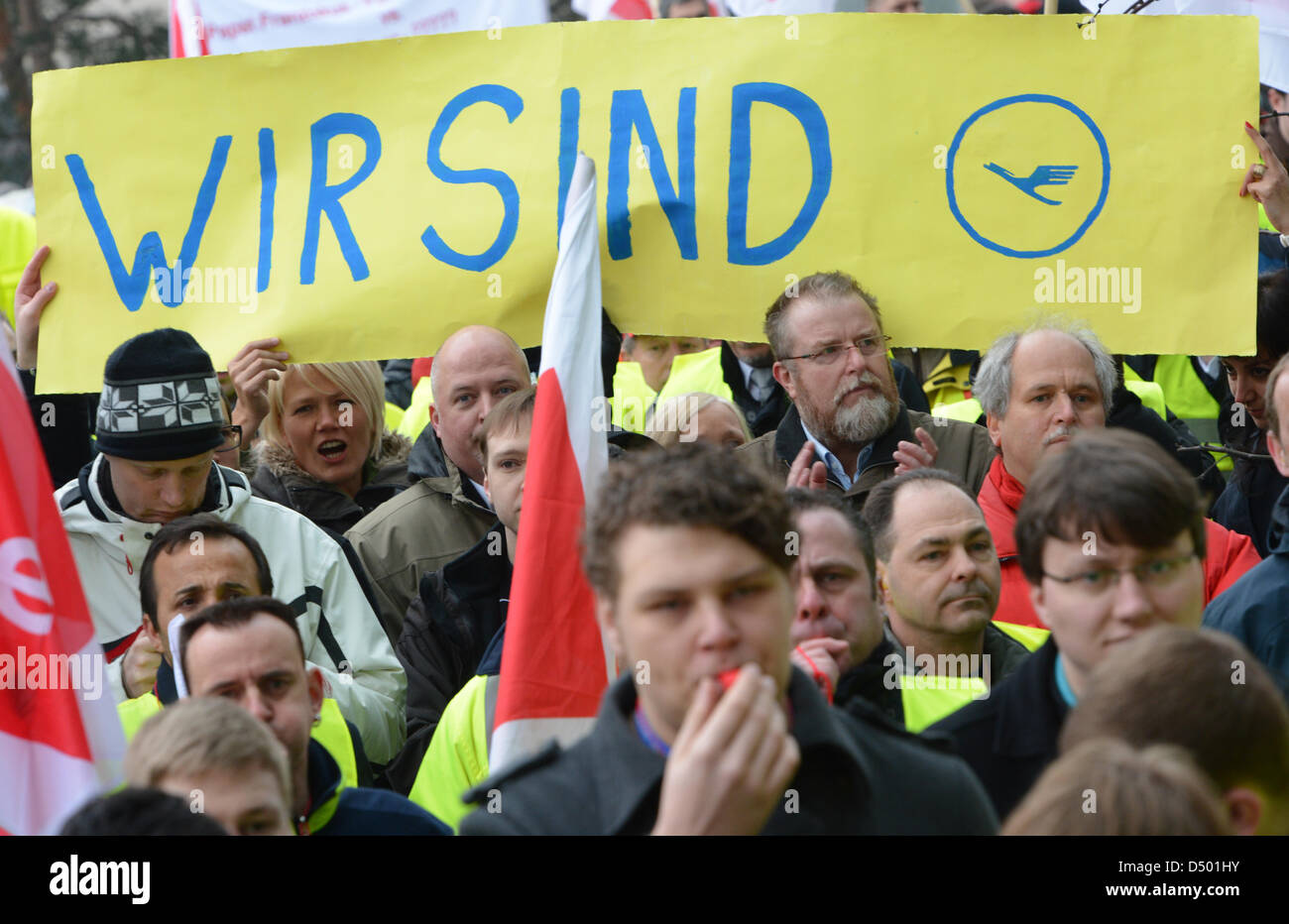 Lufthansa employees attend a rally during a Lufthansa strike called by ...