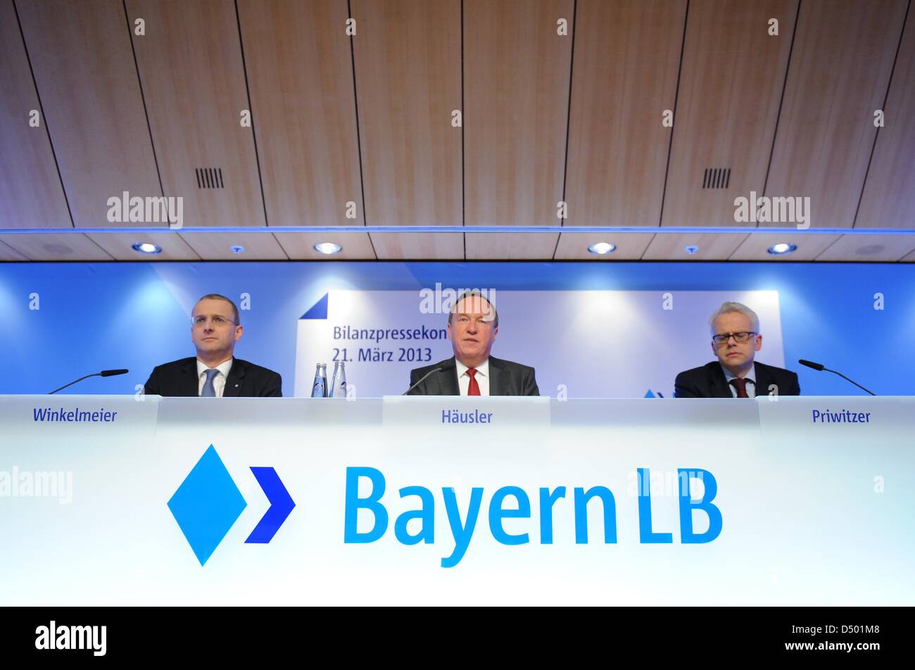 BayernLB CEO, Gerd Haeusler (C), CFO Stephan Winkelmeier (L) and ...