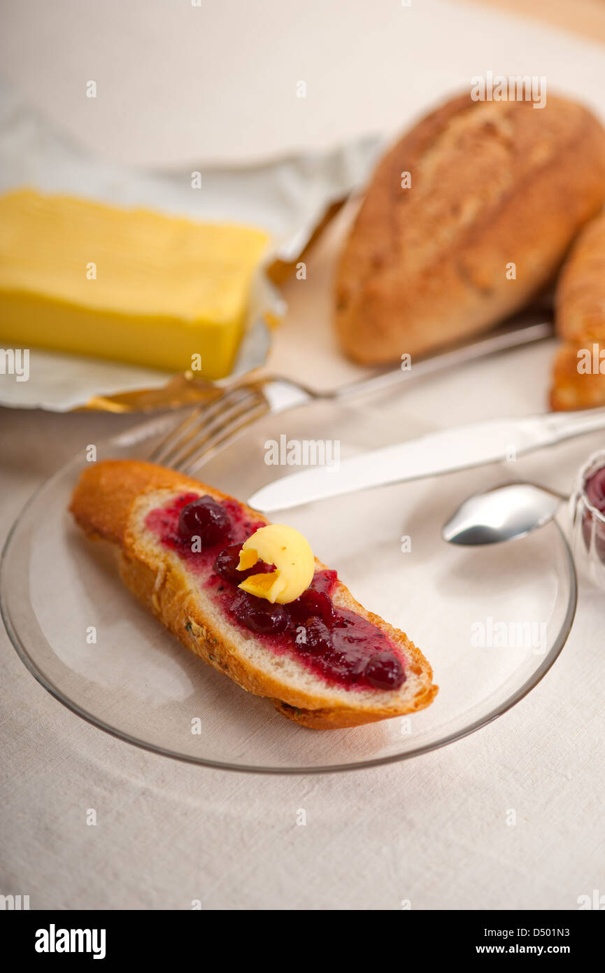 bread butter and jam classic European breakfast Stock Photo - Alamy