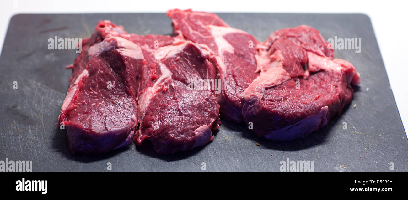 Raw steaks from an Argentinian farm, ready for being fried Stock Photo ...