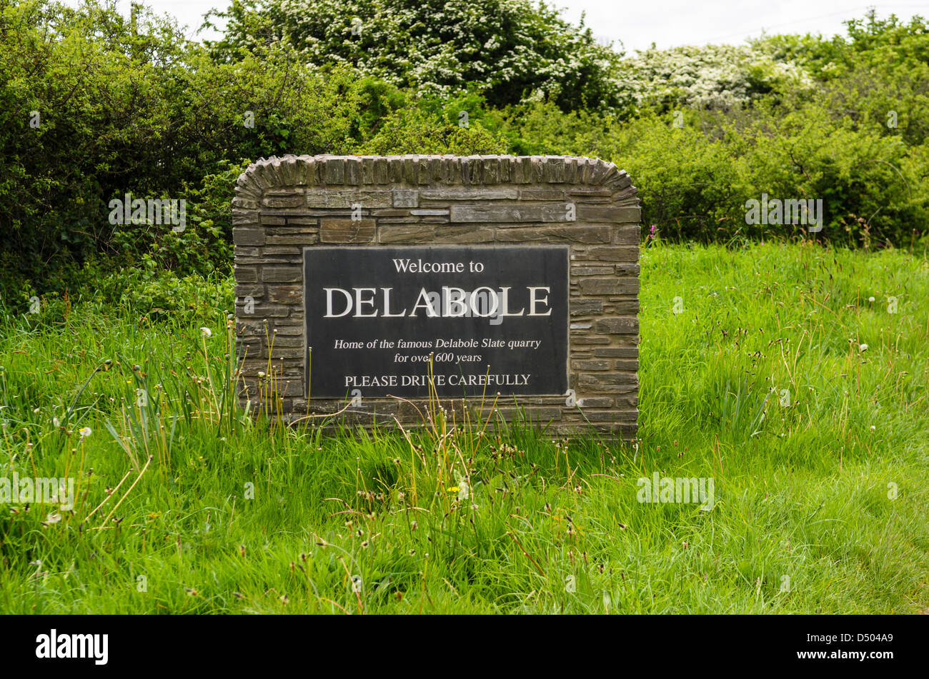 Sign at the entrance to the Cornish village of Delabole, Cornwall ...