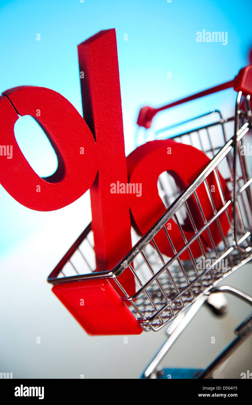Shopping supermarket cart, percent sign Stock Photo - Alamy