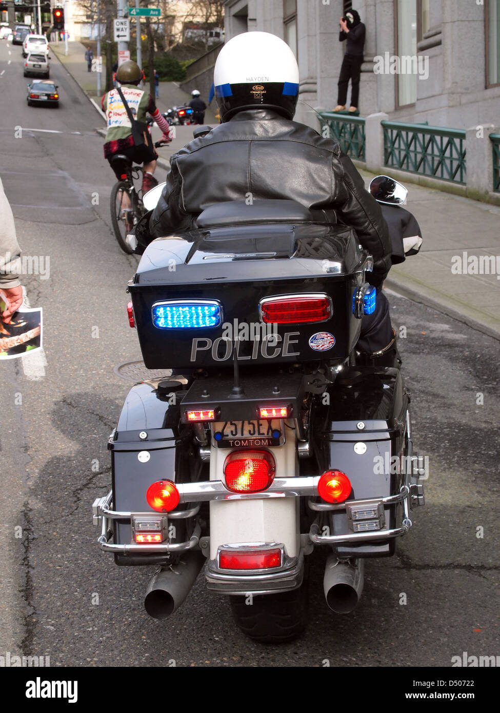 Seattle police department motorcyclist at an anti police demonstration ...