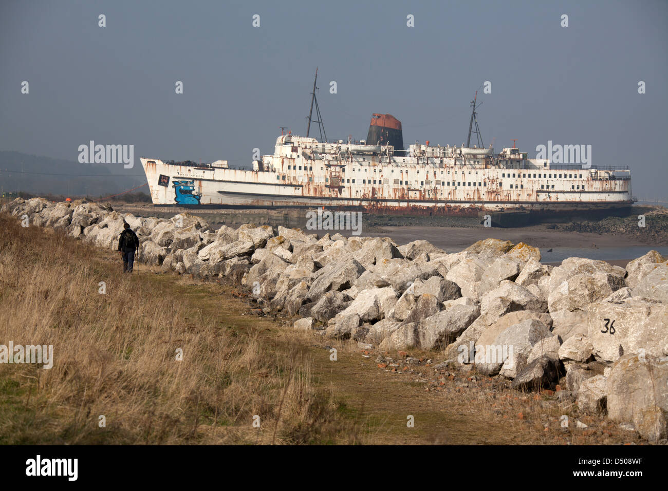 The Wales Coast Path with the former railway steamer passenger ship TSS ...