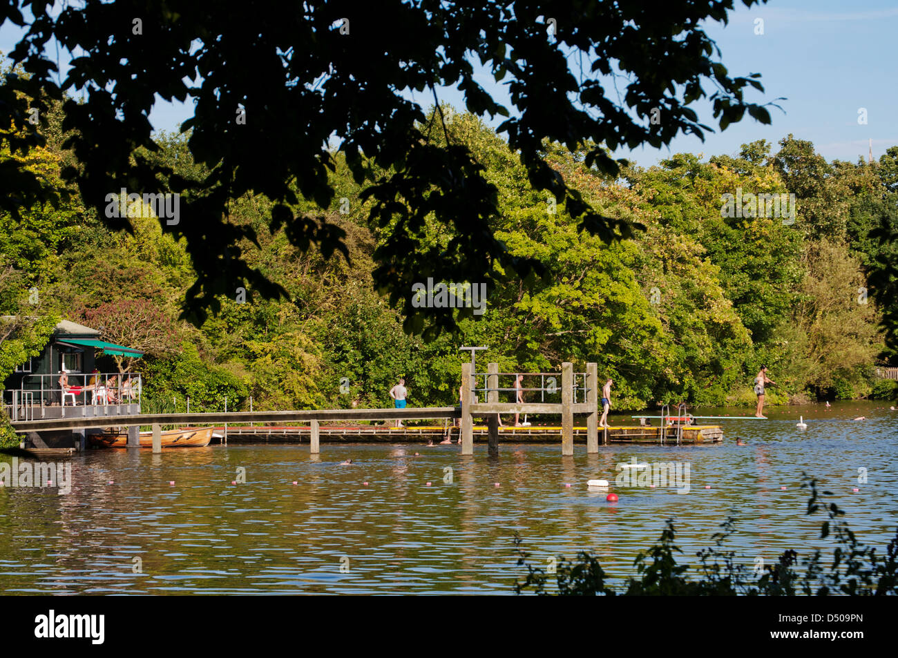 London, Hampstead Heath, Highgate ponds, the mens bathing pond Stock ...