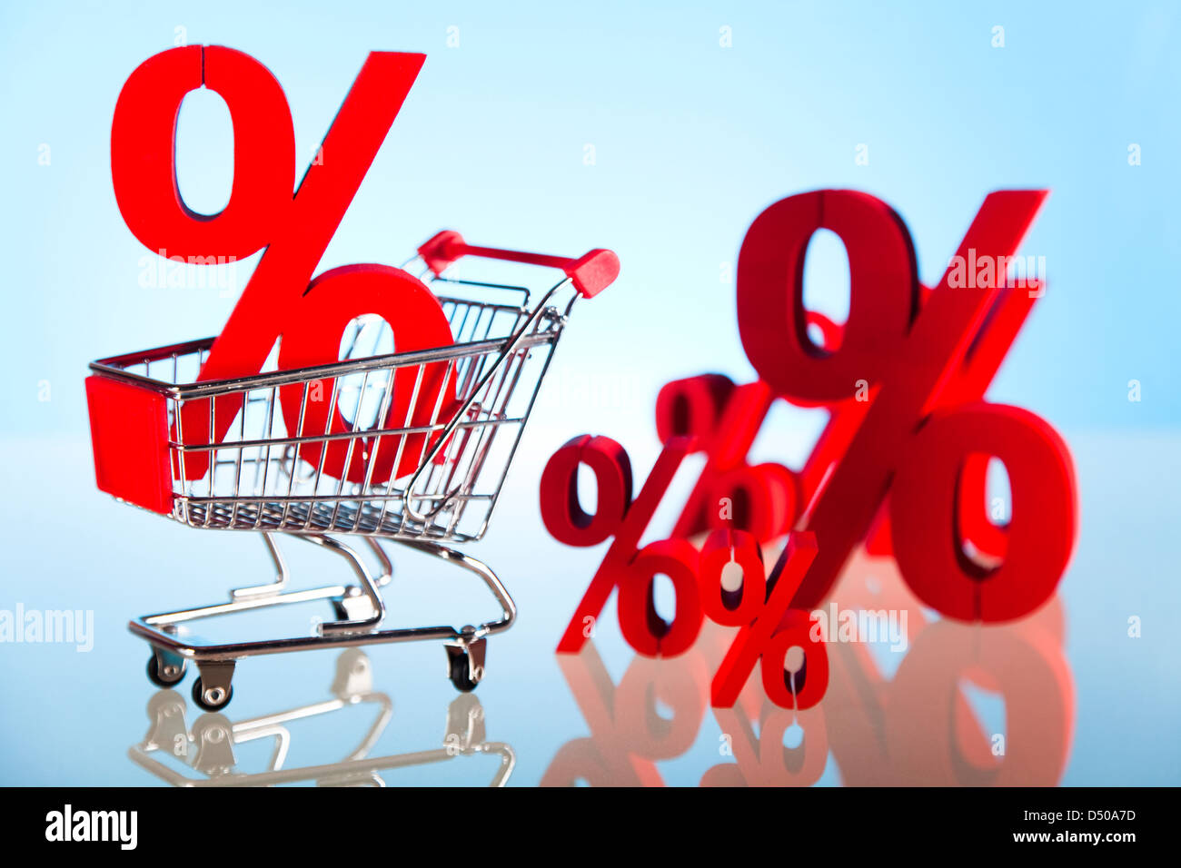 Shopping supermarket cart, percent sign Stock Photo - Alamy