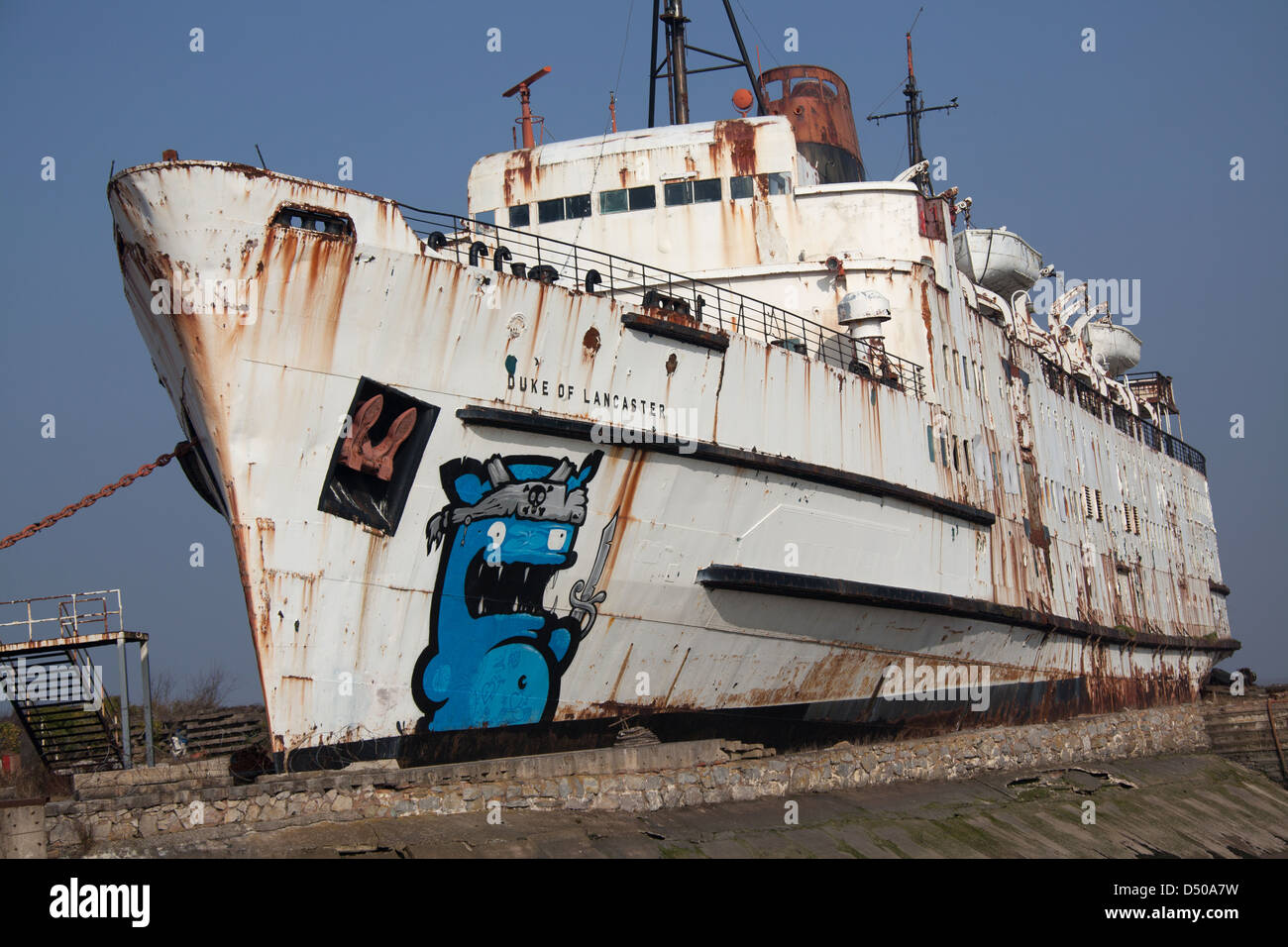 The former railway steamer passenger ship TSS Duke of Lancaster beached ...