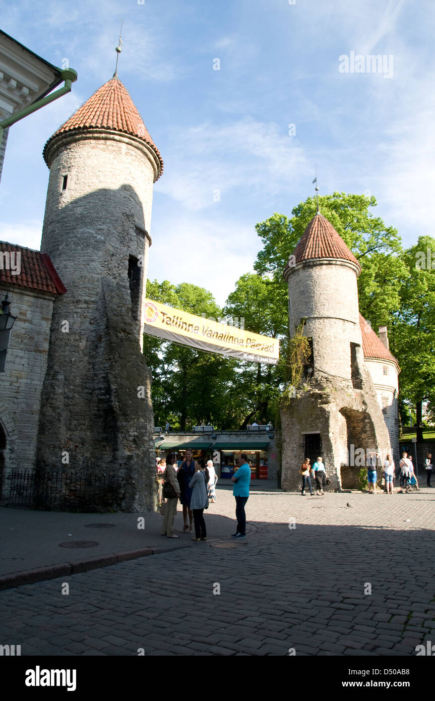 The twin towers of Viru Gates, and main entrance to Tallinn Old Town ...