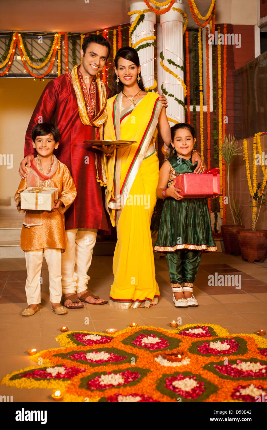 Family celebrating Diwali Stock Photo - Alamy