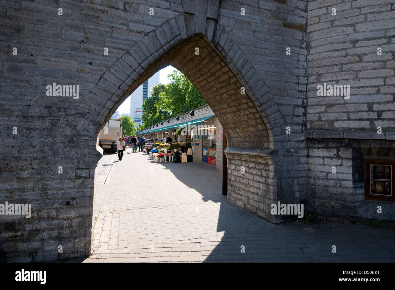 An archway through one of the twin towers of Viru Gates, and the main ...