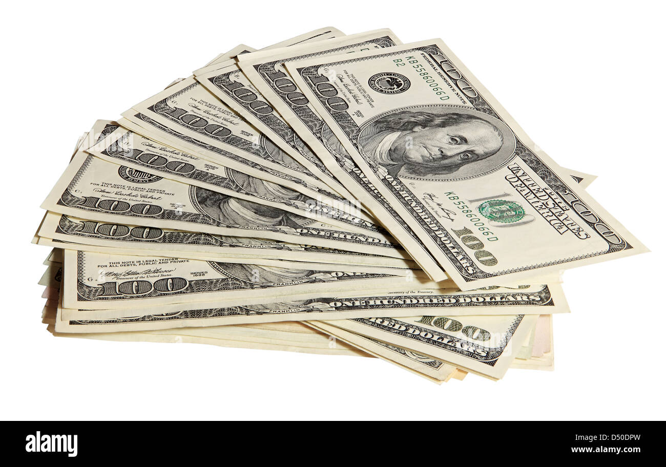 Pack of American money on the white background Stock Photo - Alamy