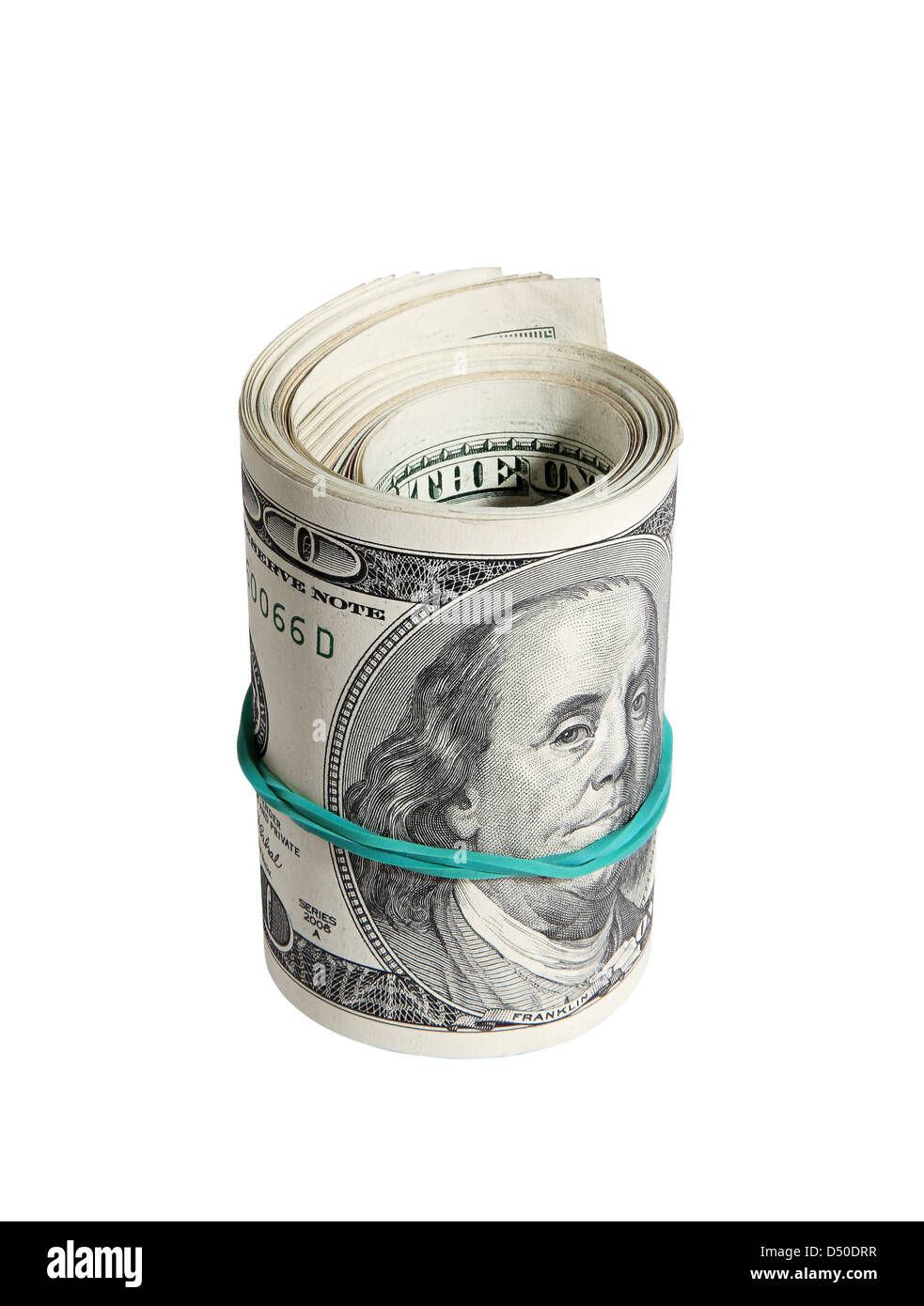 Bank Roll of Hundred Dollar Bills - Isolated on White Stock Photo - Alamy