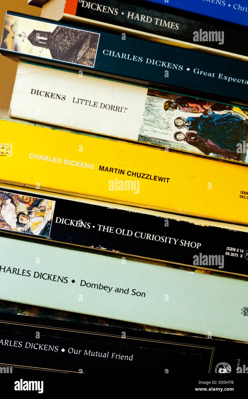 Close up view of paperback novels by Charles Dickens a British ...