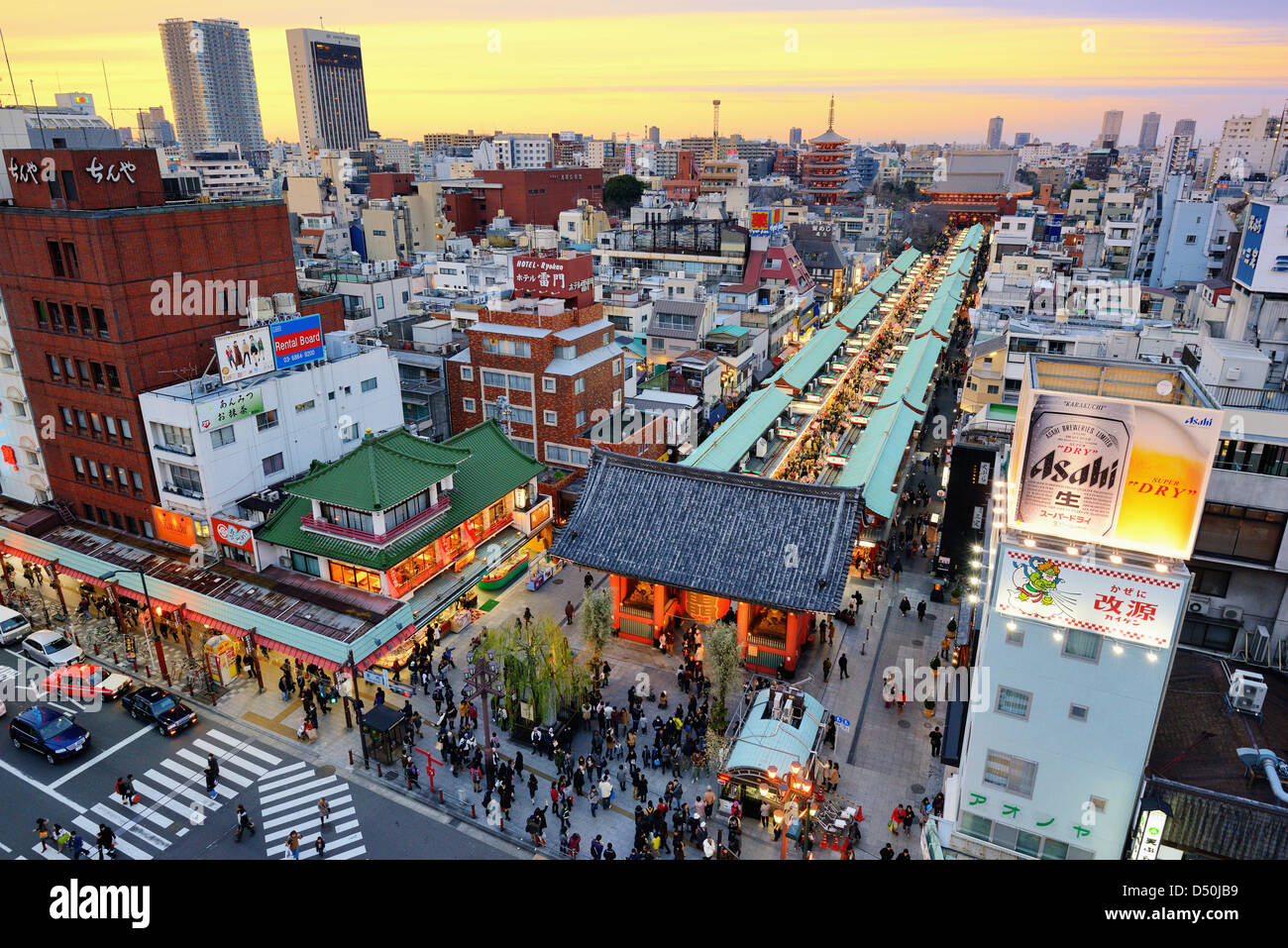 Aerial view of main gate at Senso-ji Temple in Asakusa, Tokyo, Japan ...