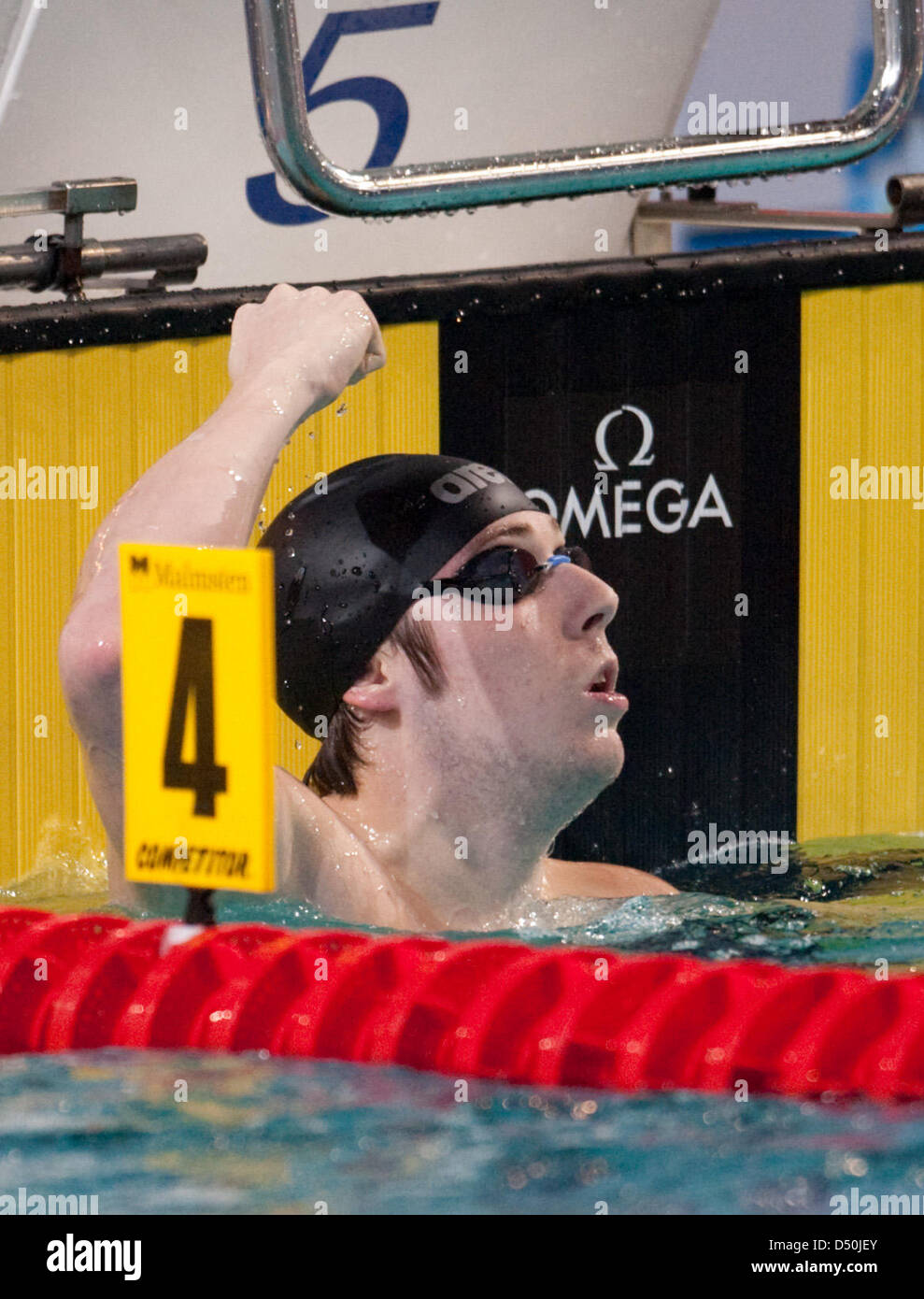 German swimmer Marco Koch is happy and exhausted after his victory over ...