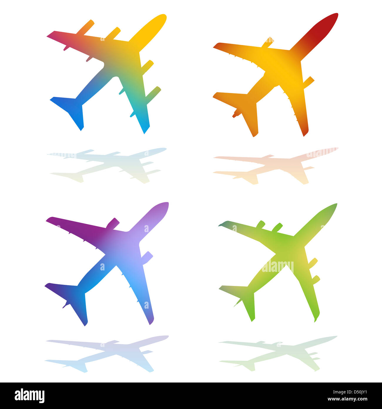 Four Gradient Color Vector Commercial Airplanes With Ground Shadows ...