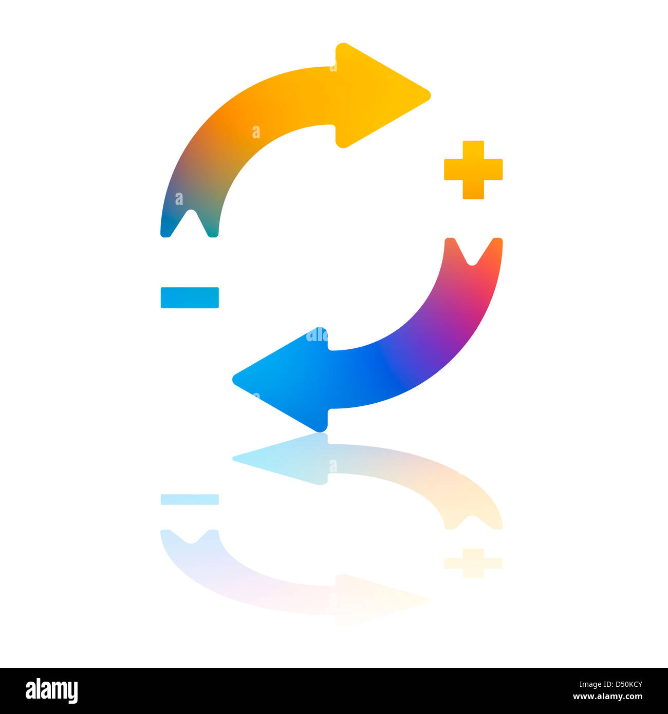 From Minus to Plus Interaction Arrows With Reflection Stock Photo - Alamy