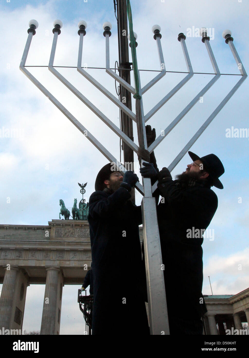Rabbi's put up a menorah in front of the Brandenburg Gate in Berlin ...
