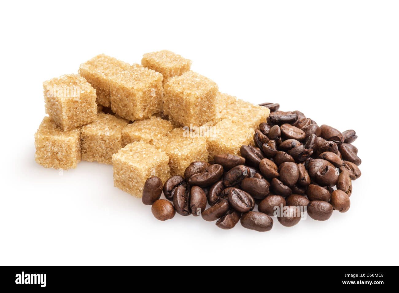 heap of sugarcane blocks and coffee beans, isolated on white background ...