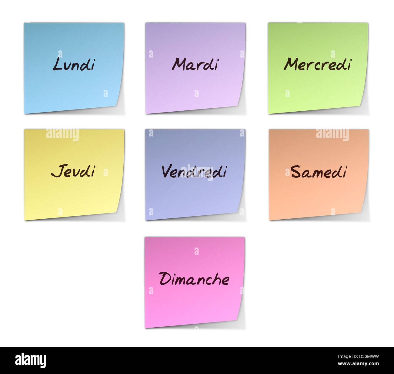Color paper notes handwritten weekdays hi-res stock photography and ...