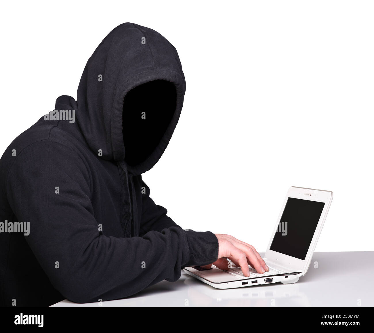 hacker with no face on white background Stock Photo - Alamy