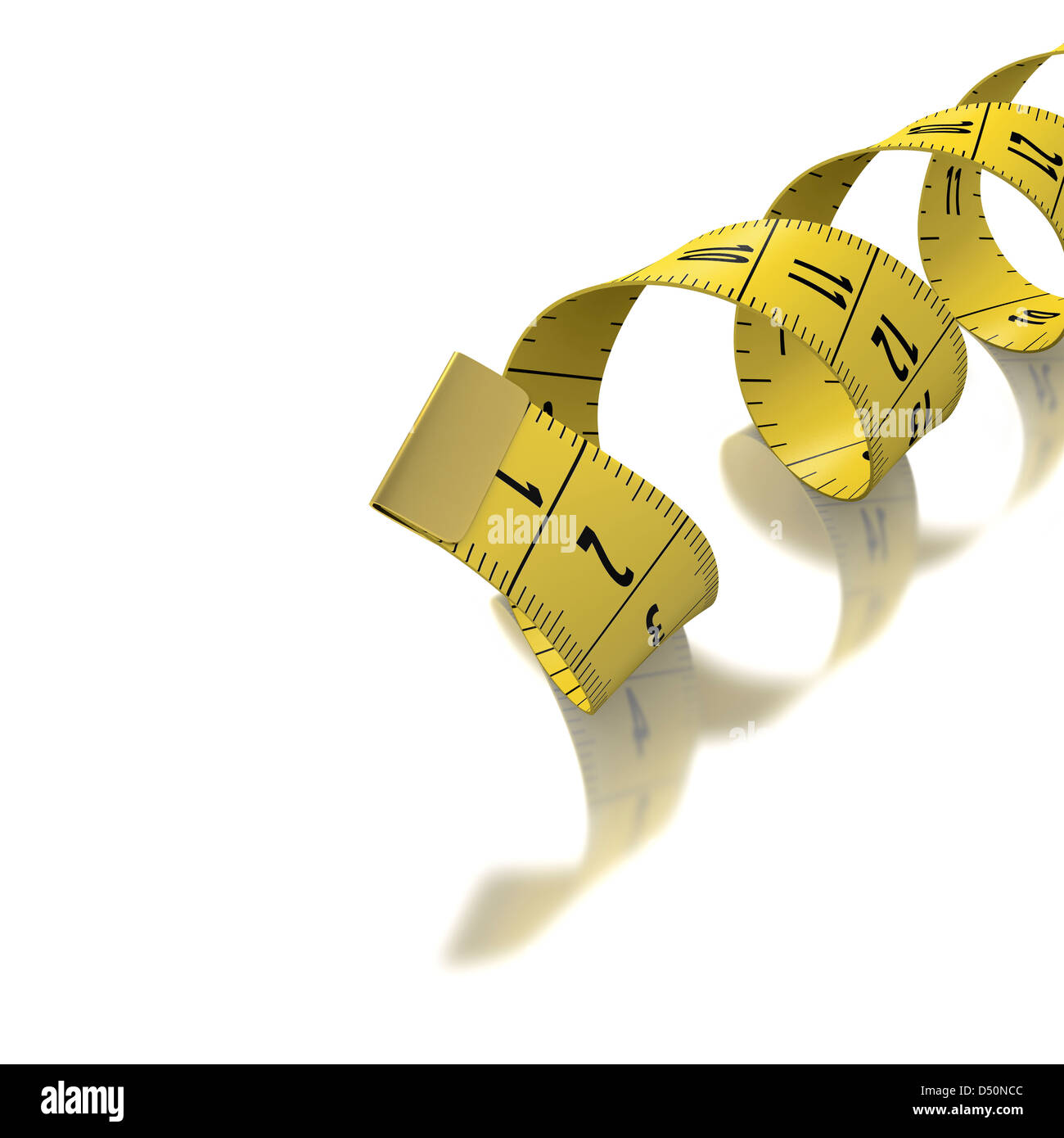 Yellow tape measure on white background Stock Photo - Alamy