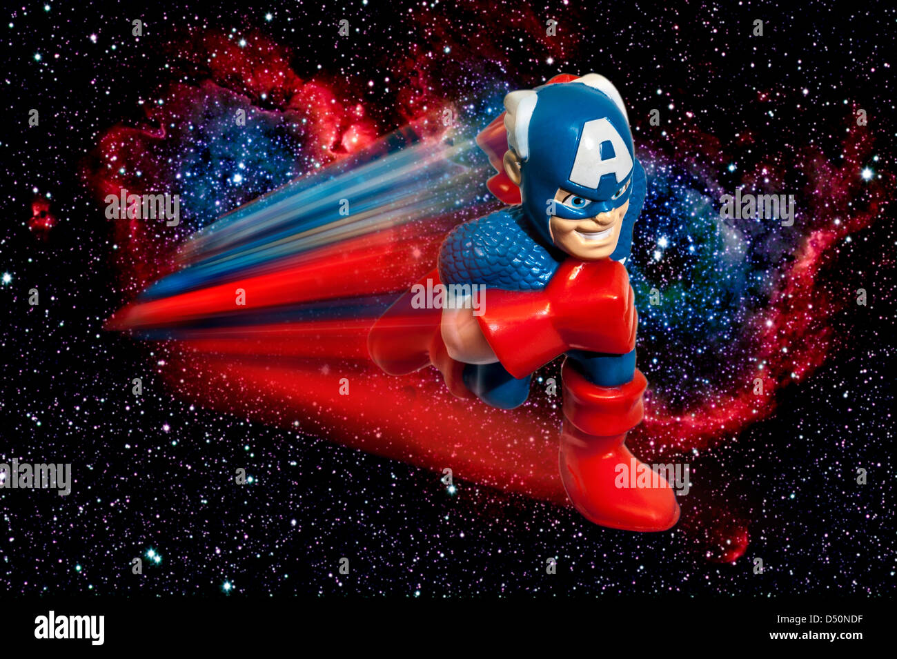 Captain America flying through the galaxy Stock Photo - Alamy