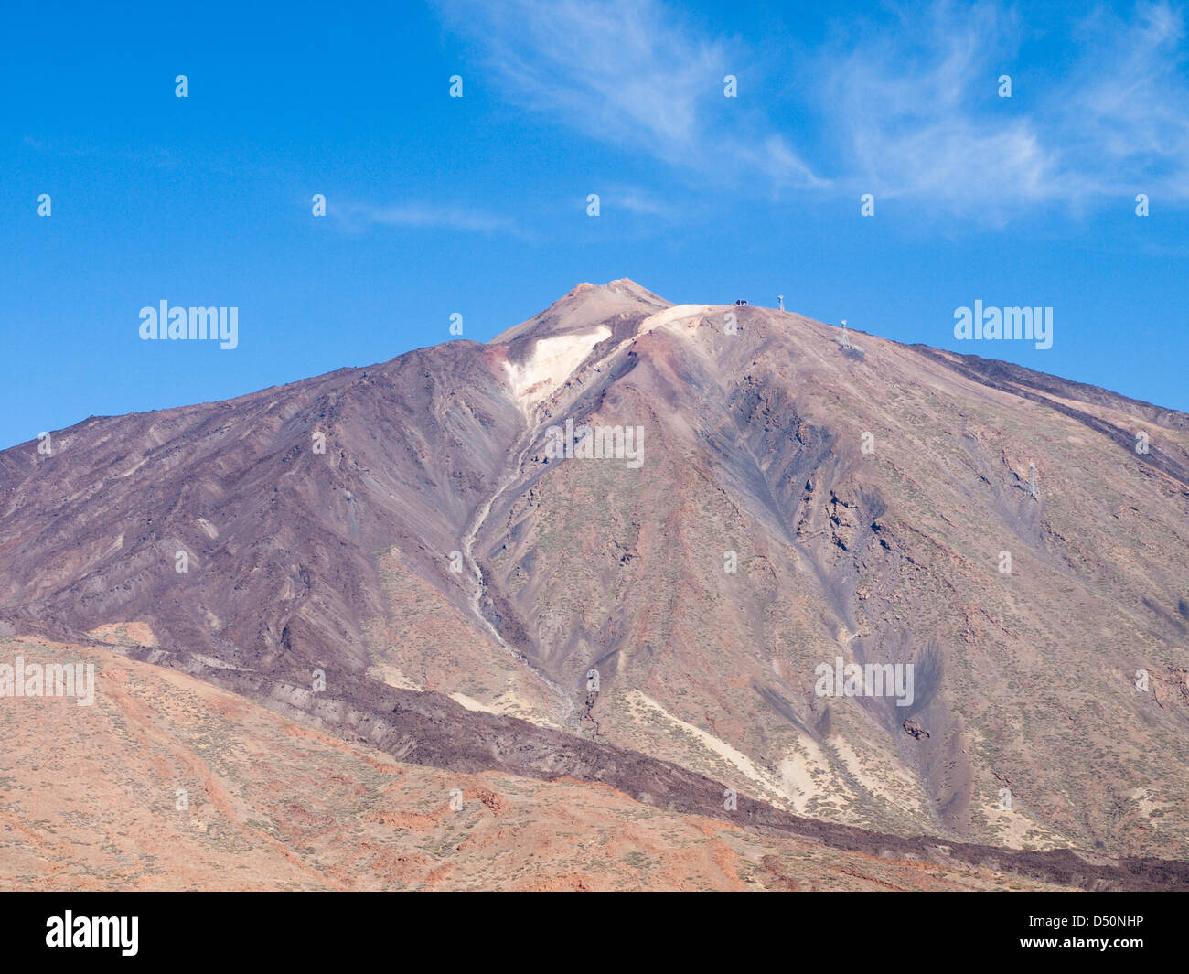 Mount Teide volcano in full sunlight, different colored lava rocks and ...