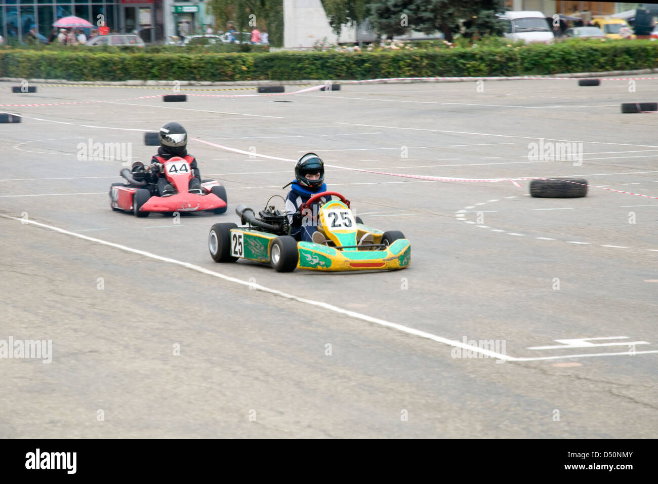 Competitions on go-cart racing on the city area Stock Photo - Alamy