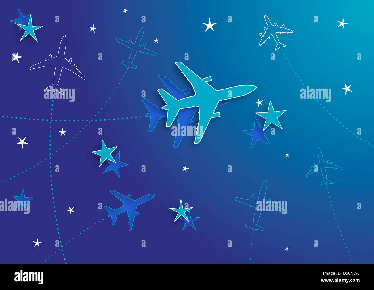 Vector Illustration of Airplane Routes And Stars Stock Photo - Alamy