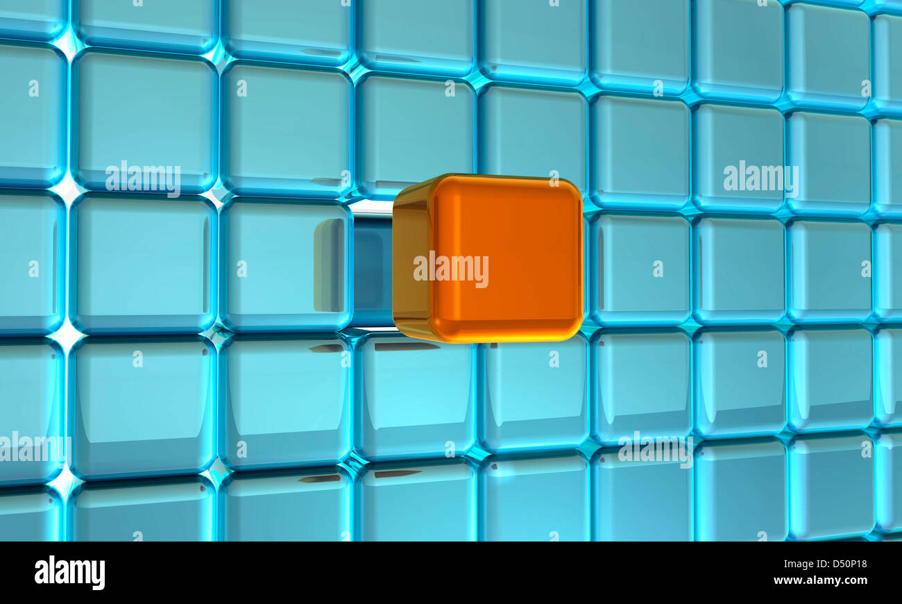 Wall of Blue Cubes With Extracted Orange Cube Stock Photo - Alamy