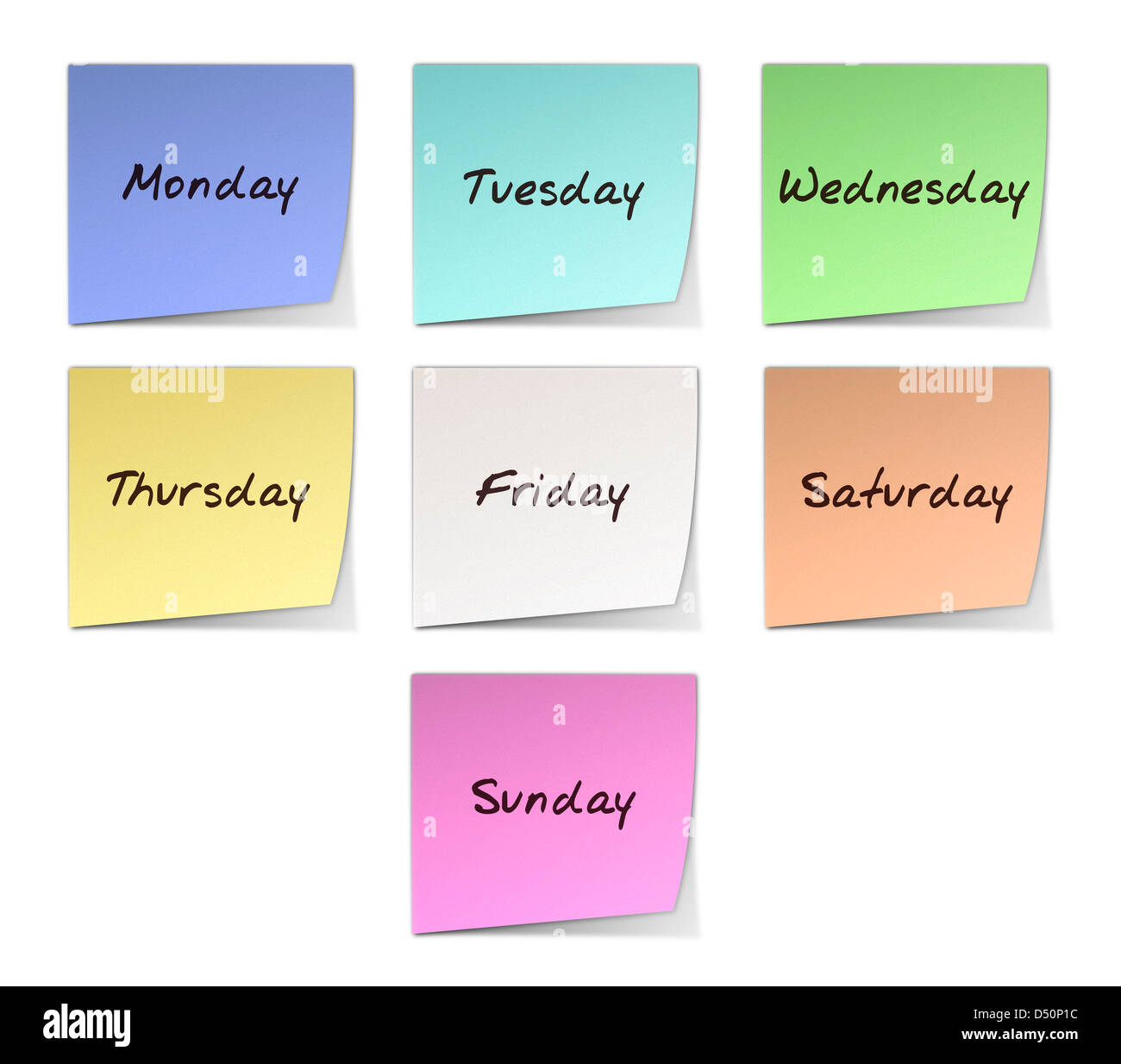 Color paper notes handwritten weekdays hi-res stock photography and ...