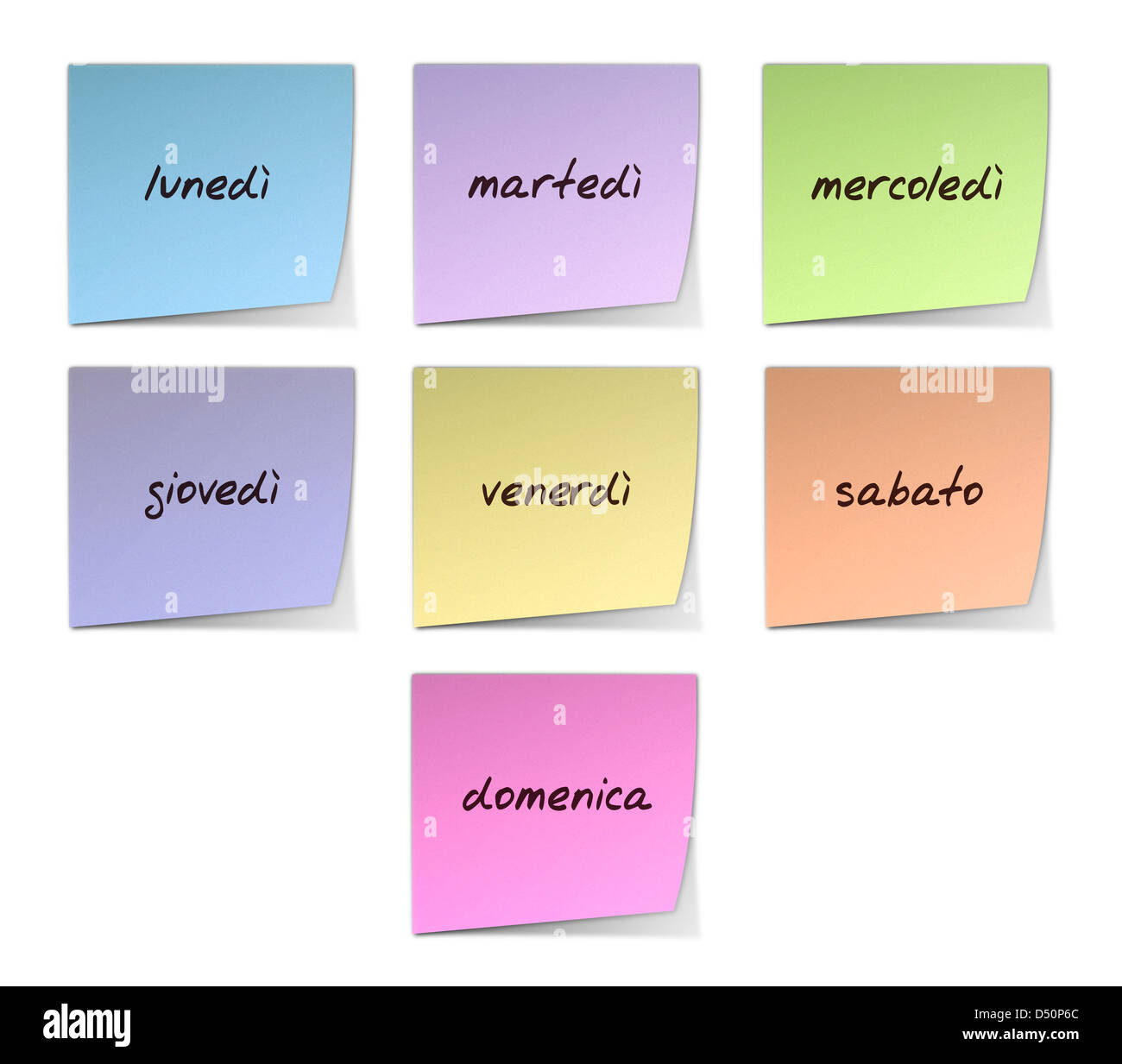 Color Paper Notes With Handwritten Weekdays in Italian Stock Photo - Alamy