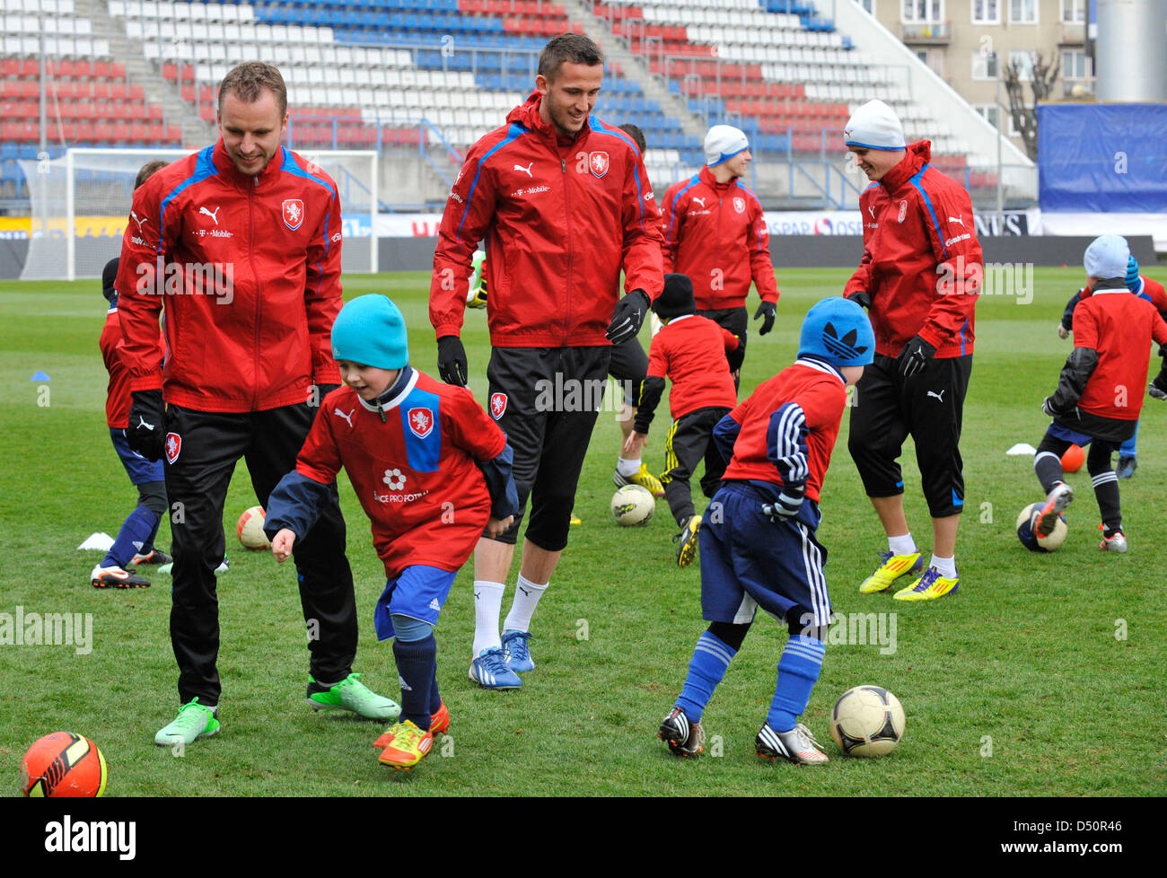 Czech national soccer players train with youngsters in Olomouc on March ...