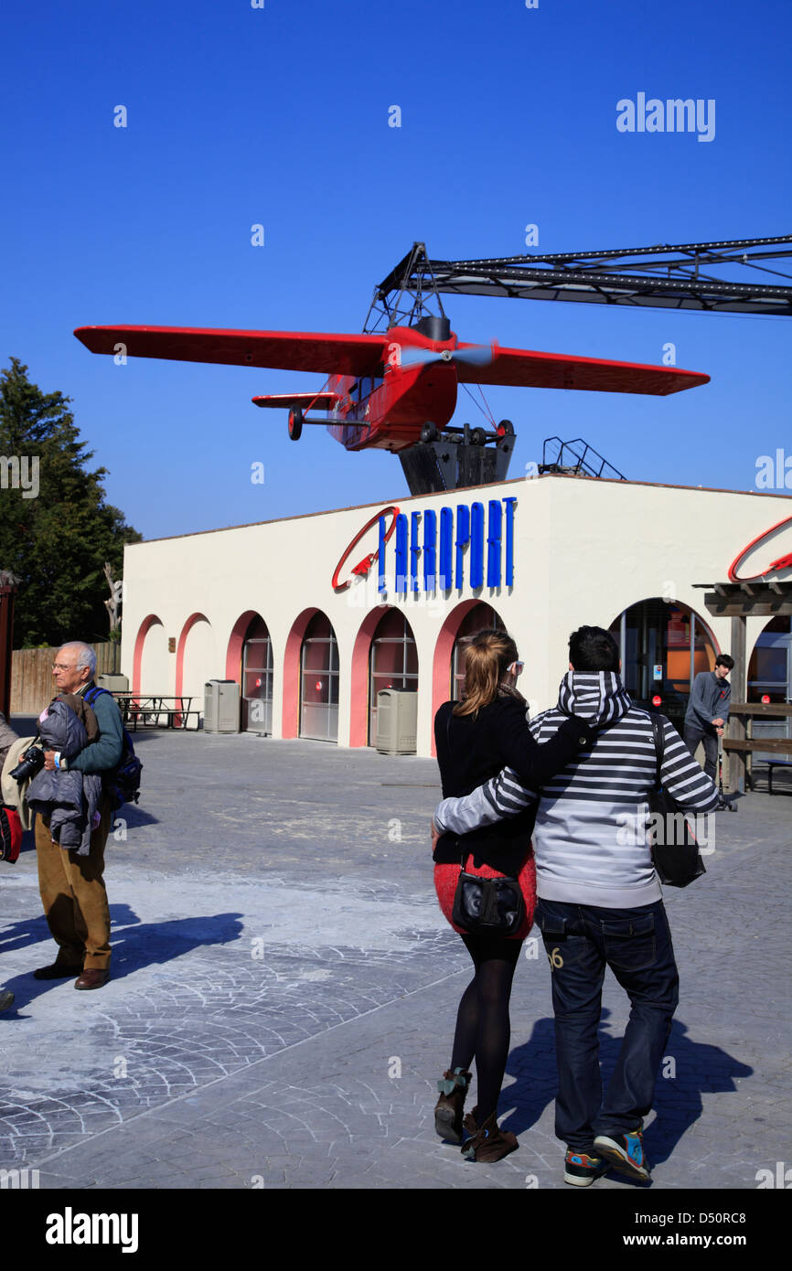 Tibidabo amusement park on mountain Tibidabo, nostalgic red plane ride ...