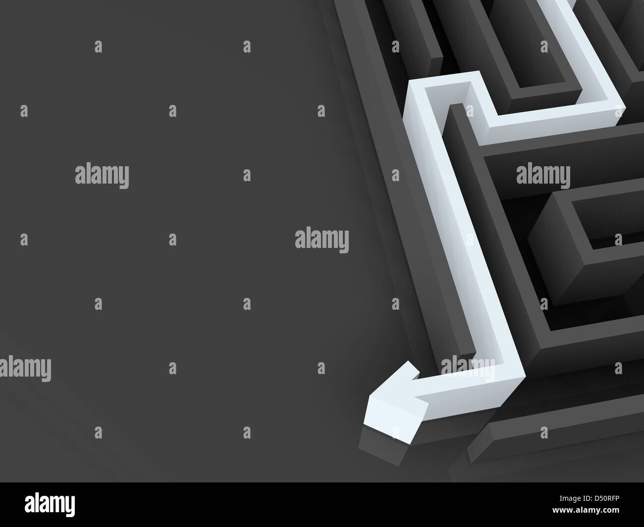 White arrow leaving gray maze against gray background Stock Photo - Alamy