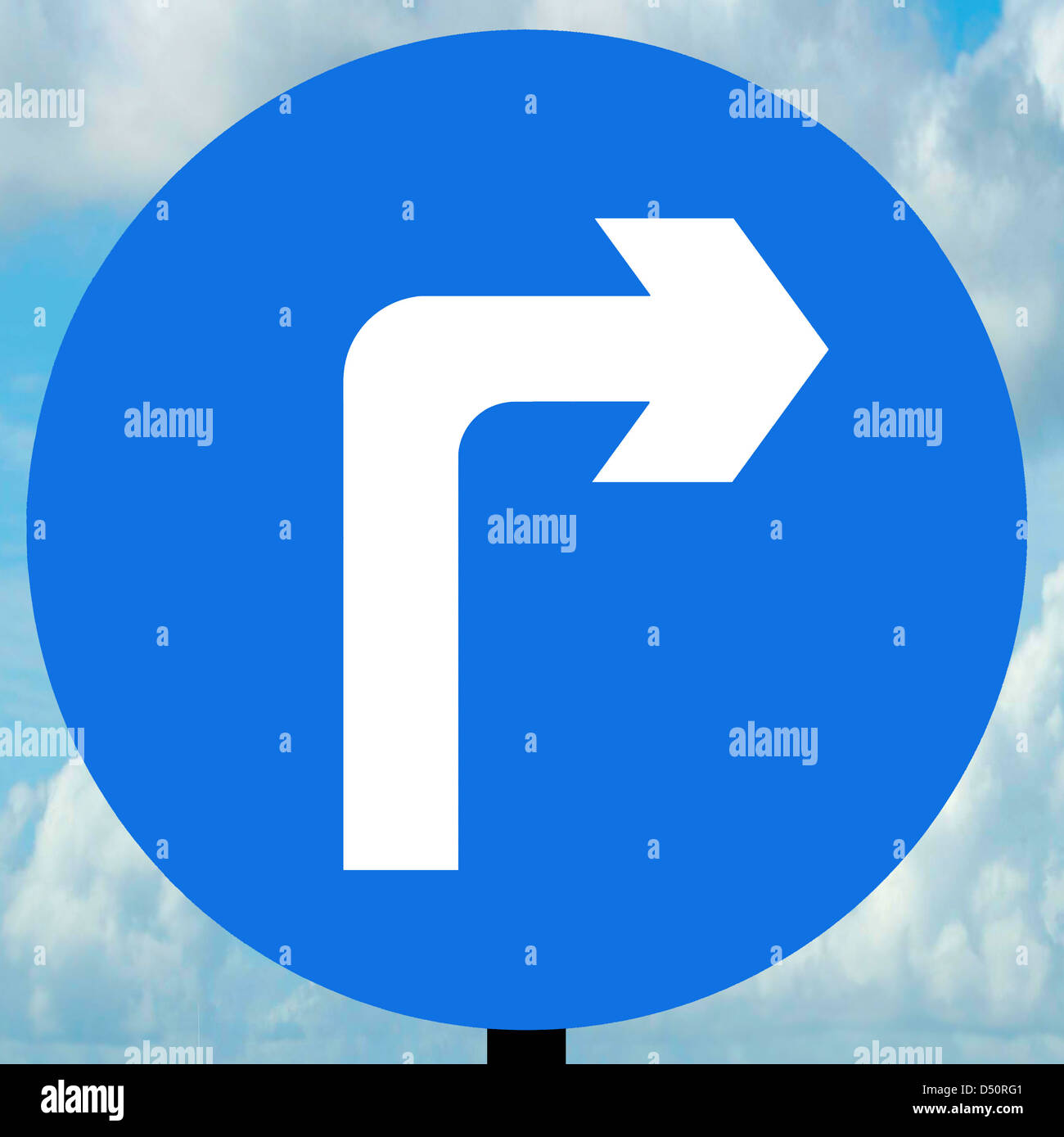 Road sign compulsory turn right hi-res stock photography and images - Alamy