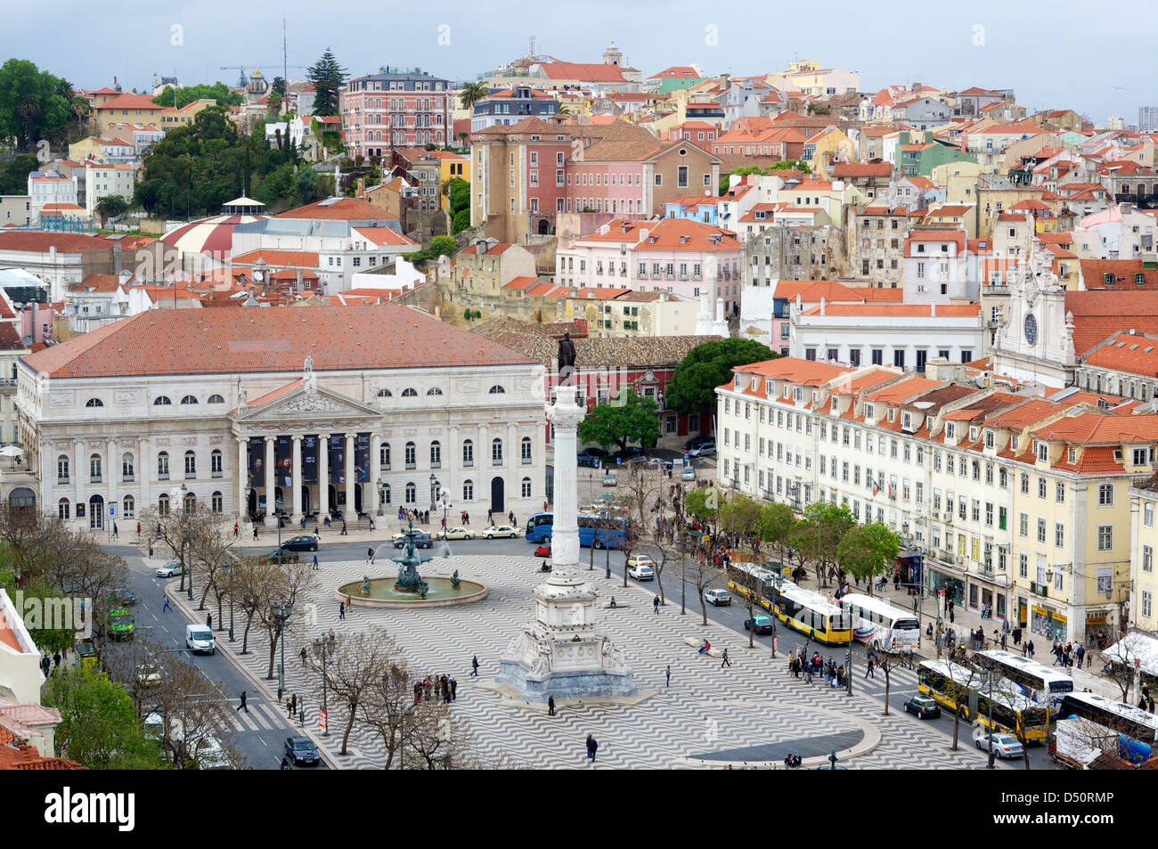 A view of Rossio Square and the surrounding neighborhood in the ...