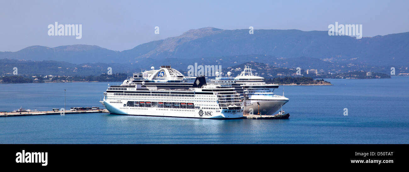Ships and ferries in the New Port area of Corfu Town, Corfu Island ...