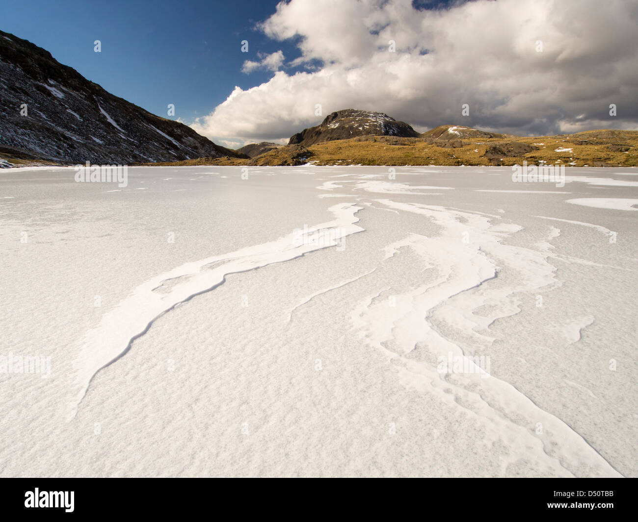 Ice on Sprinkling tarn at the head of Borrowdale, Lake District, UK ...