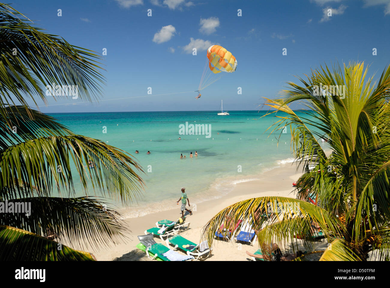 Beach View and Parasailer from Kuyaba Restaurant Stock Photo - Alamy