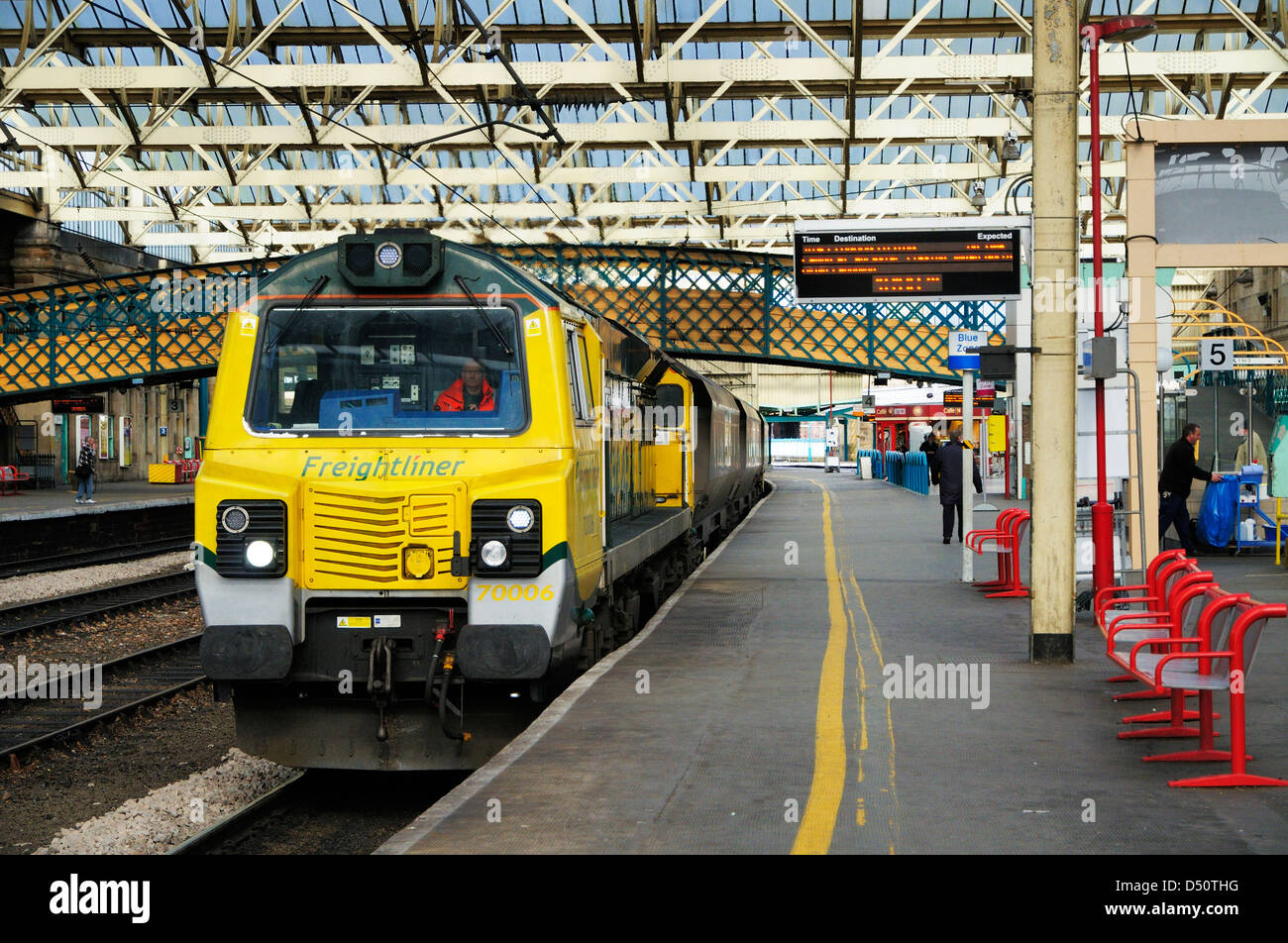 New Class 70 diesel freight locomotive hauling a train through Carlisle ...