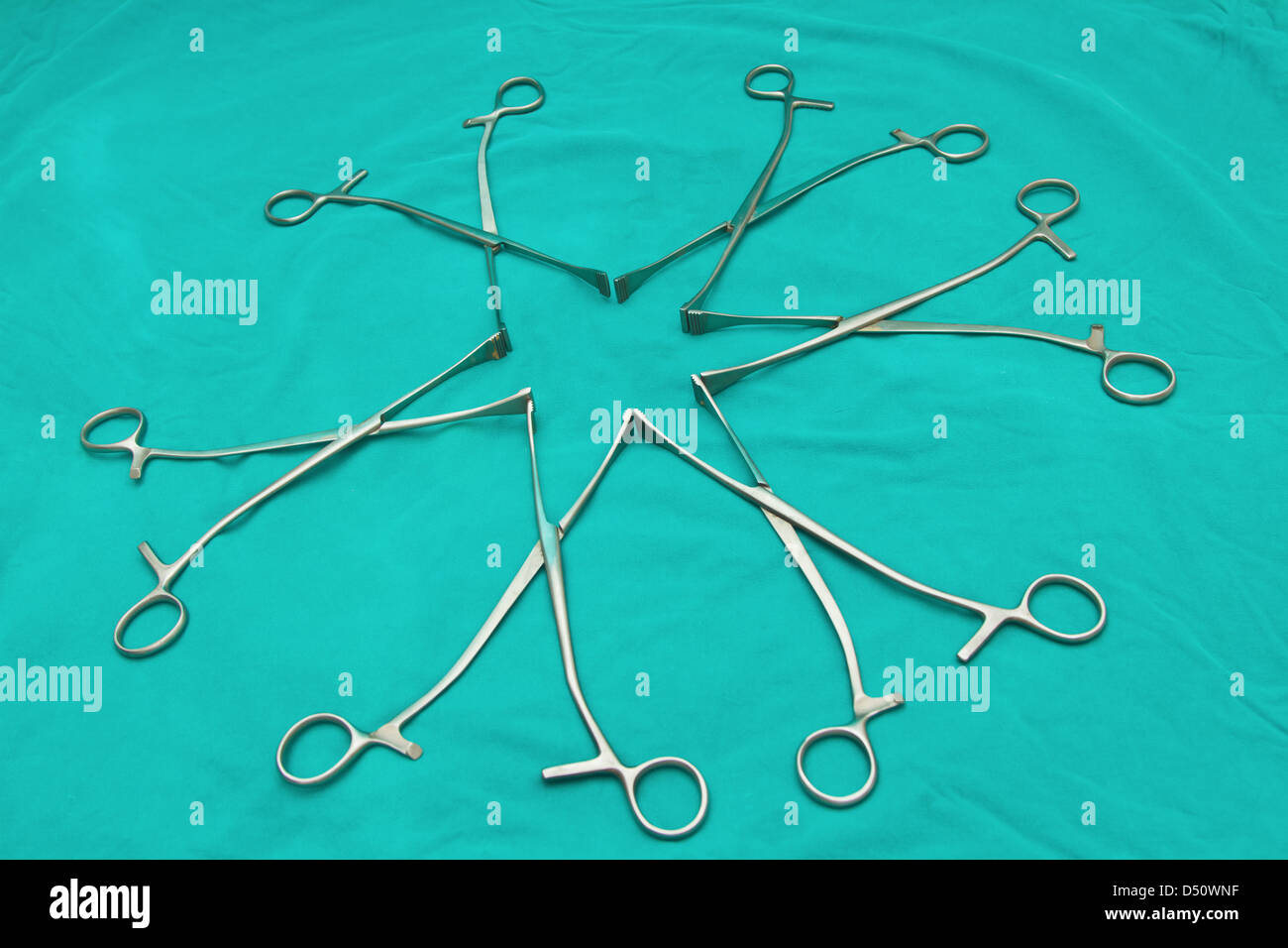 Surgical instruments on sterile table Stock Photo - Alamy