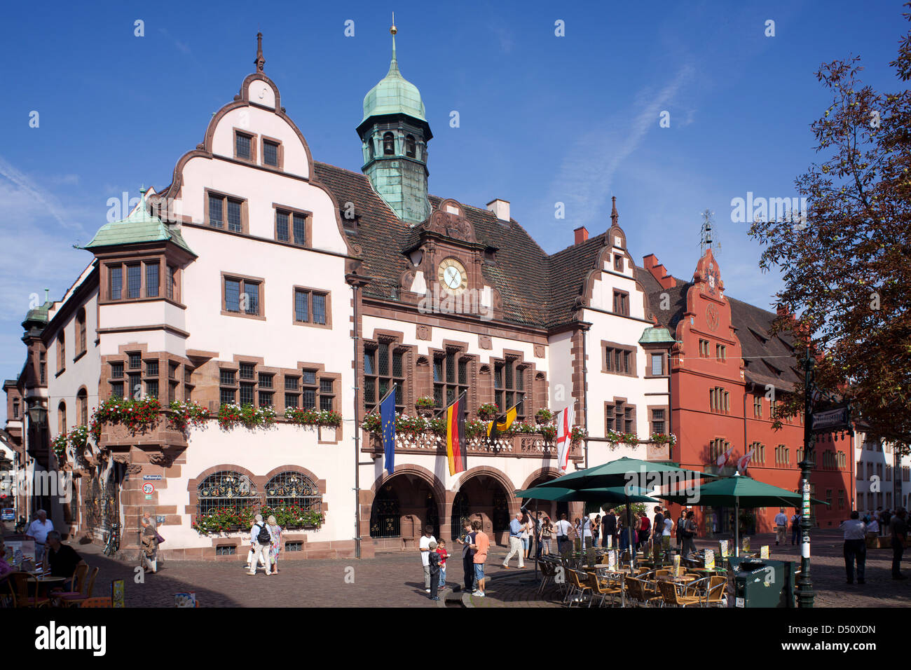 Freiburg, Germany, the Old Town Hall and the new town hall on the main ...