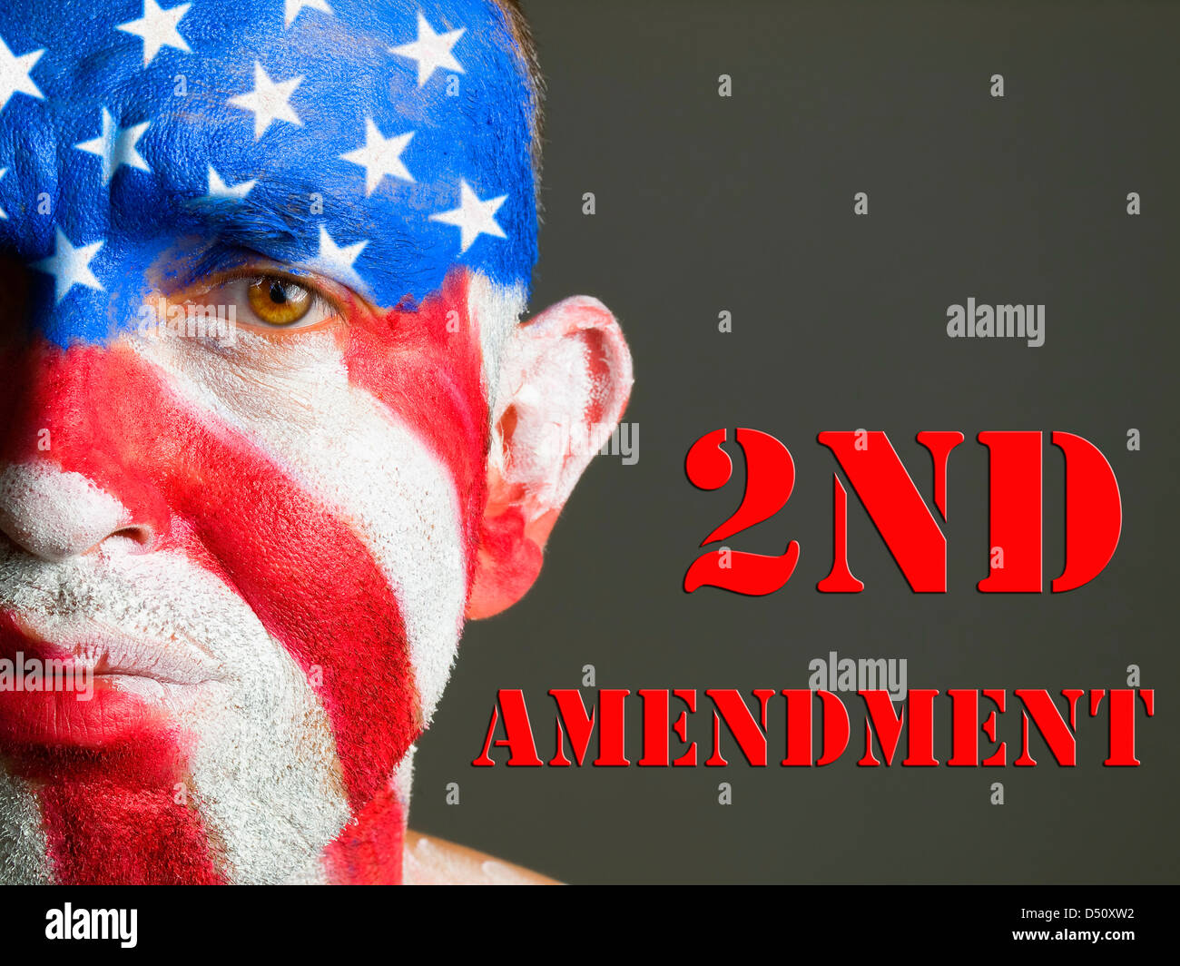 Man with his face painted with the flag of USA. Second Amendment ...