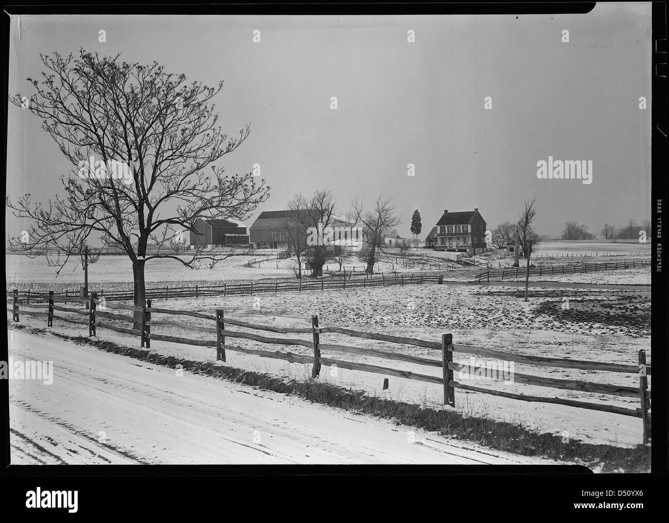 This 1936 photograph by Lewis Hine shows adjoining farms along a side ...