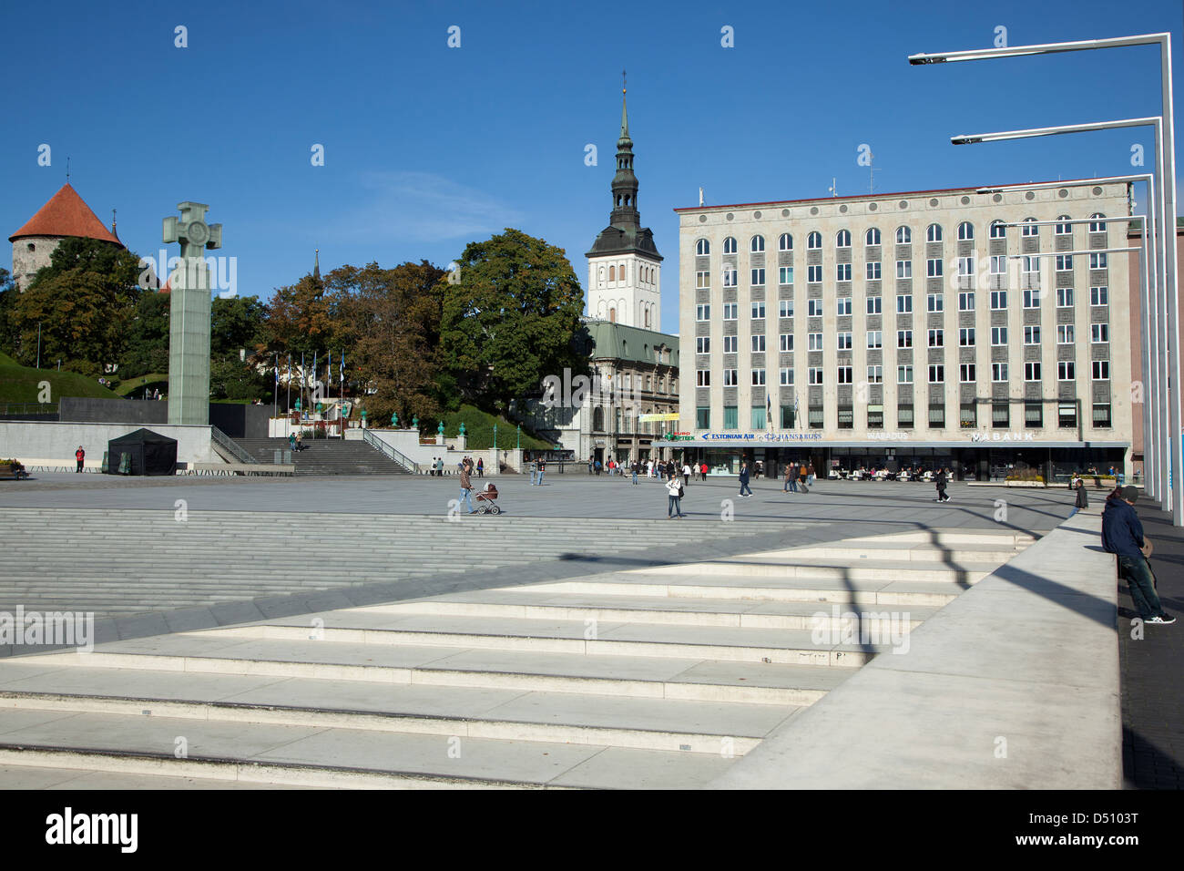 Tallinn, Estonia, Freedom Square and the Church of St. Nicholas Stock ...