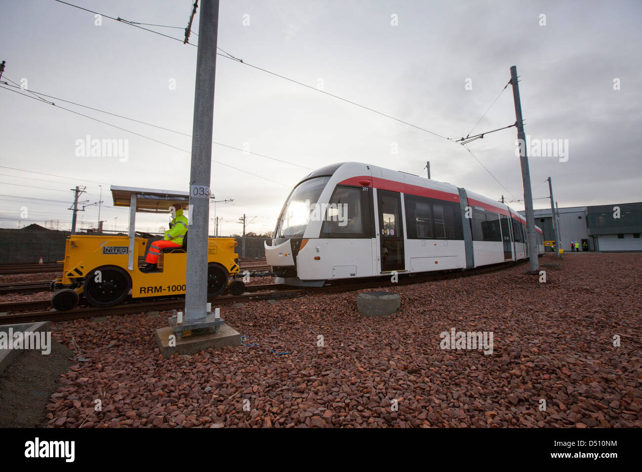 Edinburgh Trams at the Gogar tram depot Stock Photo - Alamy